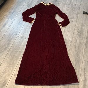 Vintage | Dresses | Vintage Red Velvet Maxi Dress With Crochet Trim ...